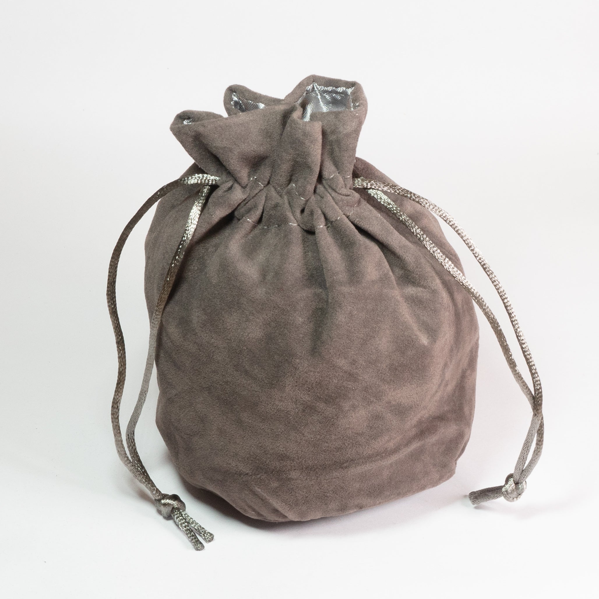 Grey Round Bottom Satin and Velvet Bag – Tabletop Supply